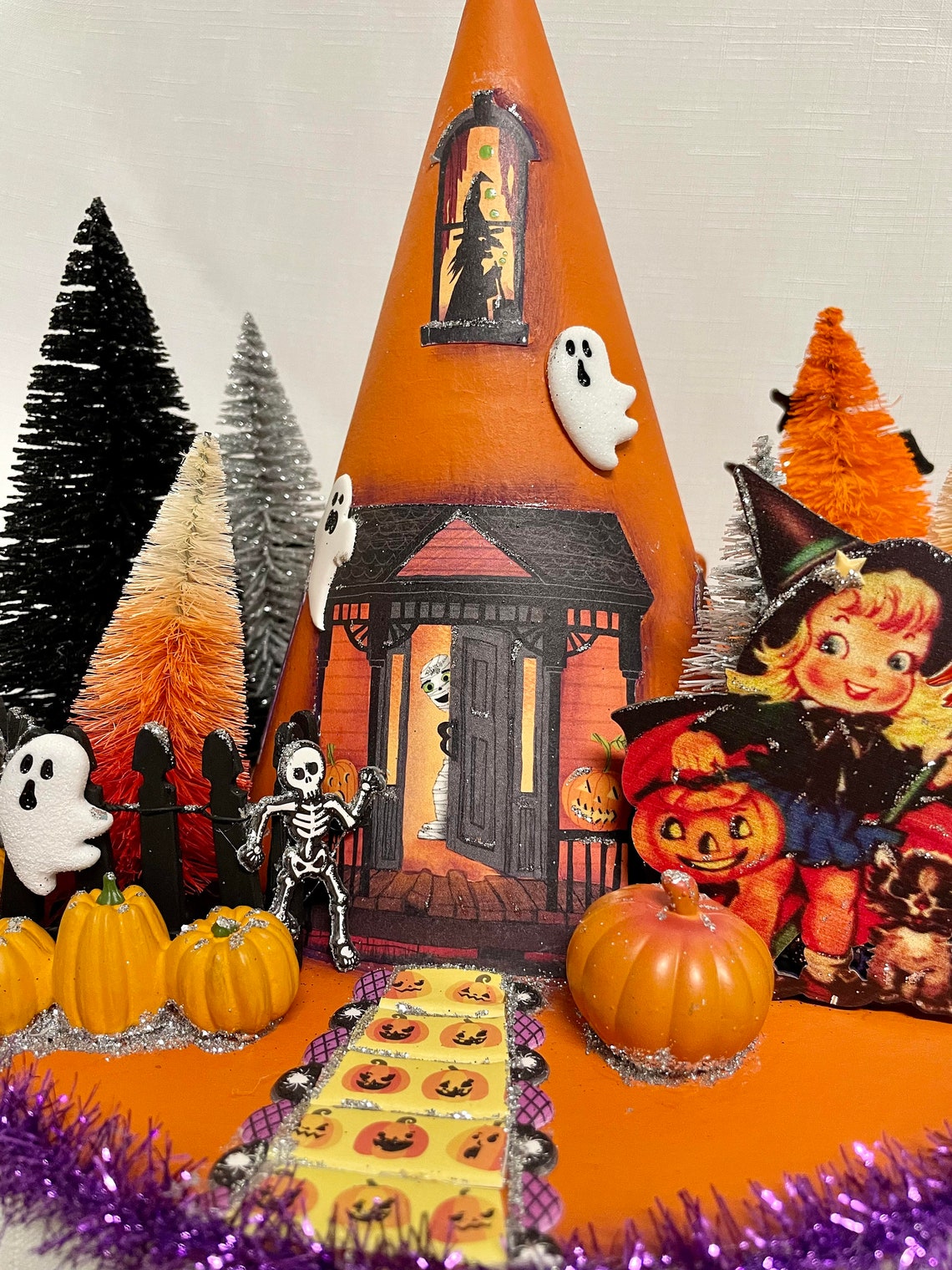 Vintage Look Halloween Witch Hat House Glitter House With - Etsy