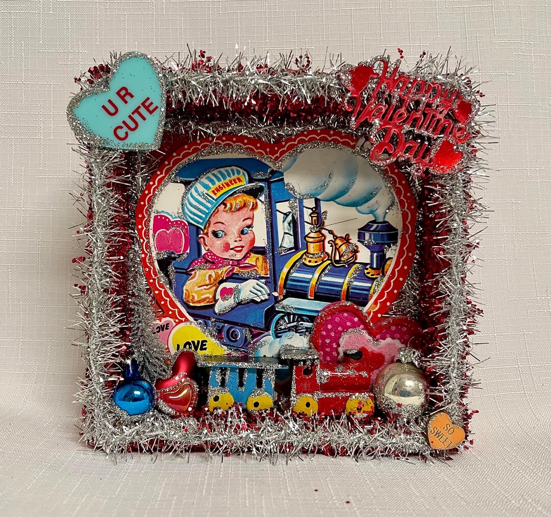 Cute Train Valentine Shadow Box Centerpiece & Wall Hanging – Vintage ...