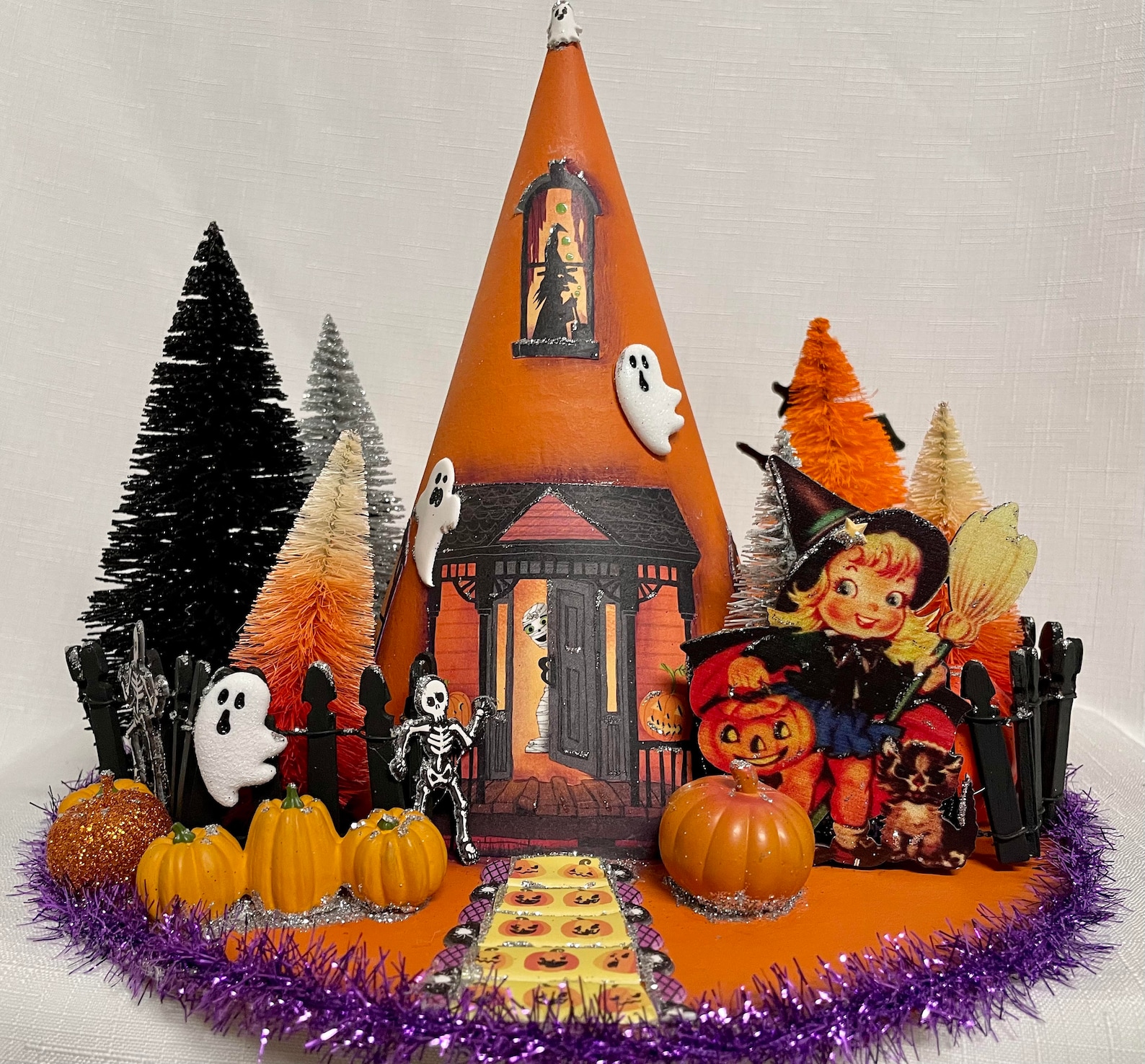 Vintage Look Halloween Witch Hat House Glitter House With - Etsy