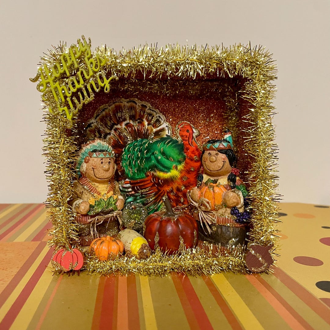 Vintage Thanksgiving Shadow Box – Resin Indian Couple, Festive Fall ...