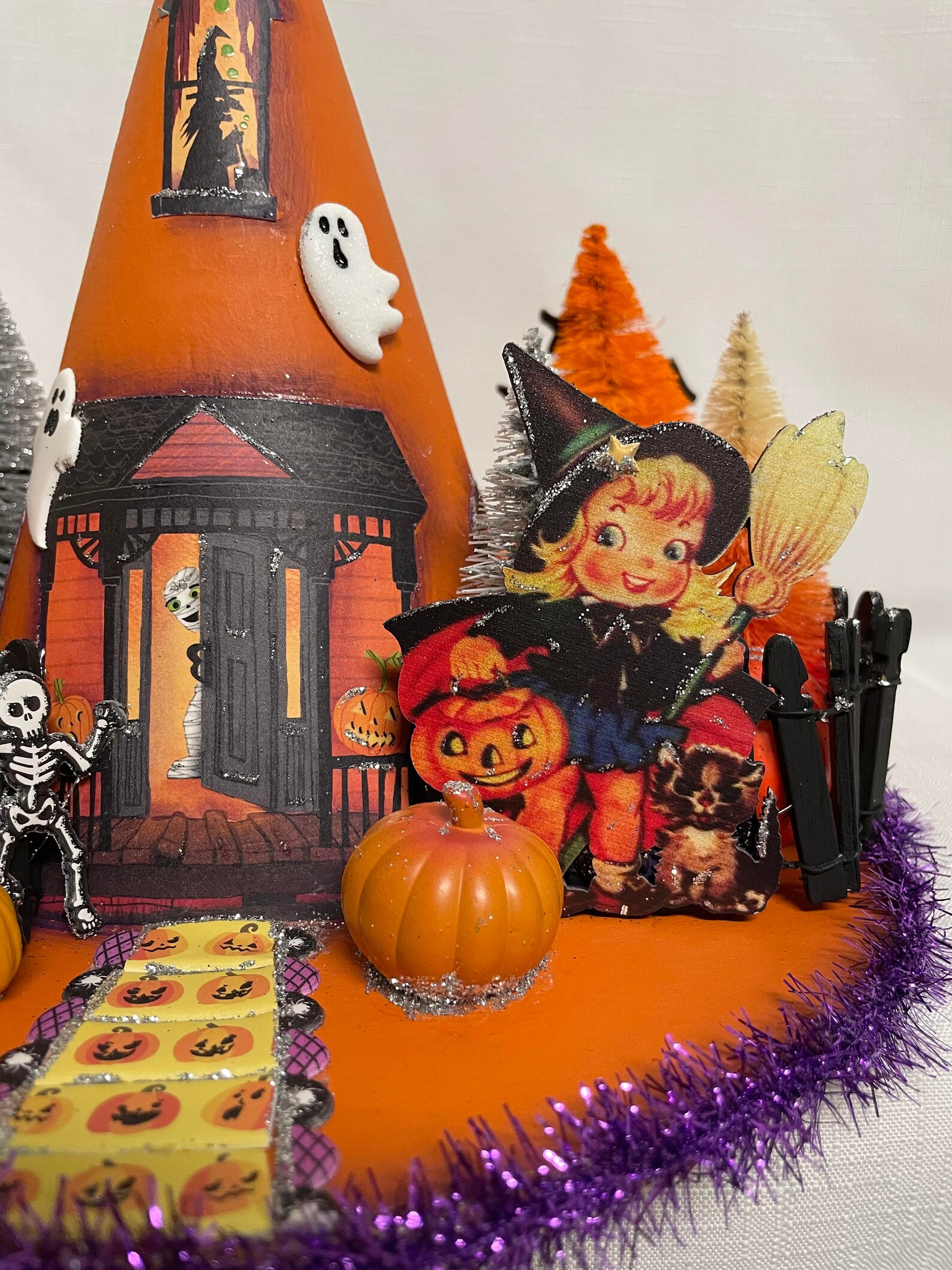 Vintage Look Halloween Witch Hat House Glitter House With - Etsy
