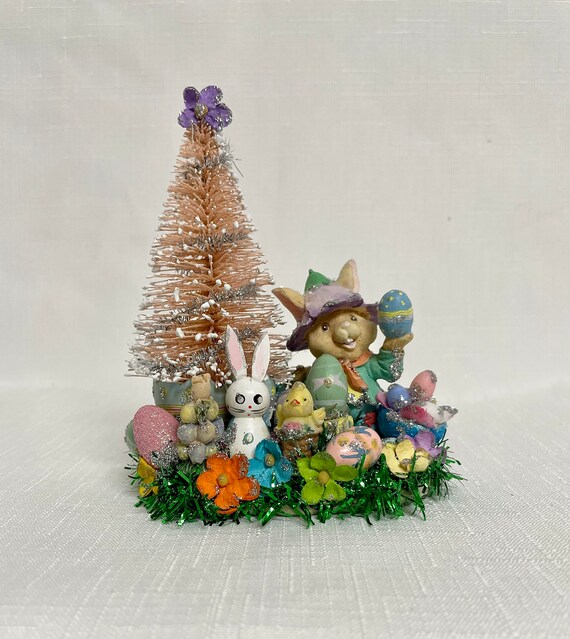 Tiny Easter Rabbit Centerpiece Rabbit With Flower Hat | Etsy