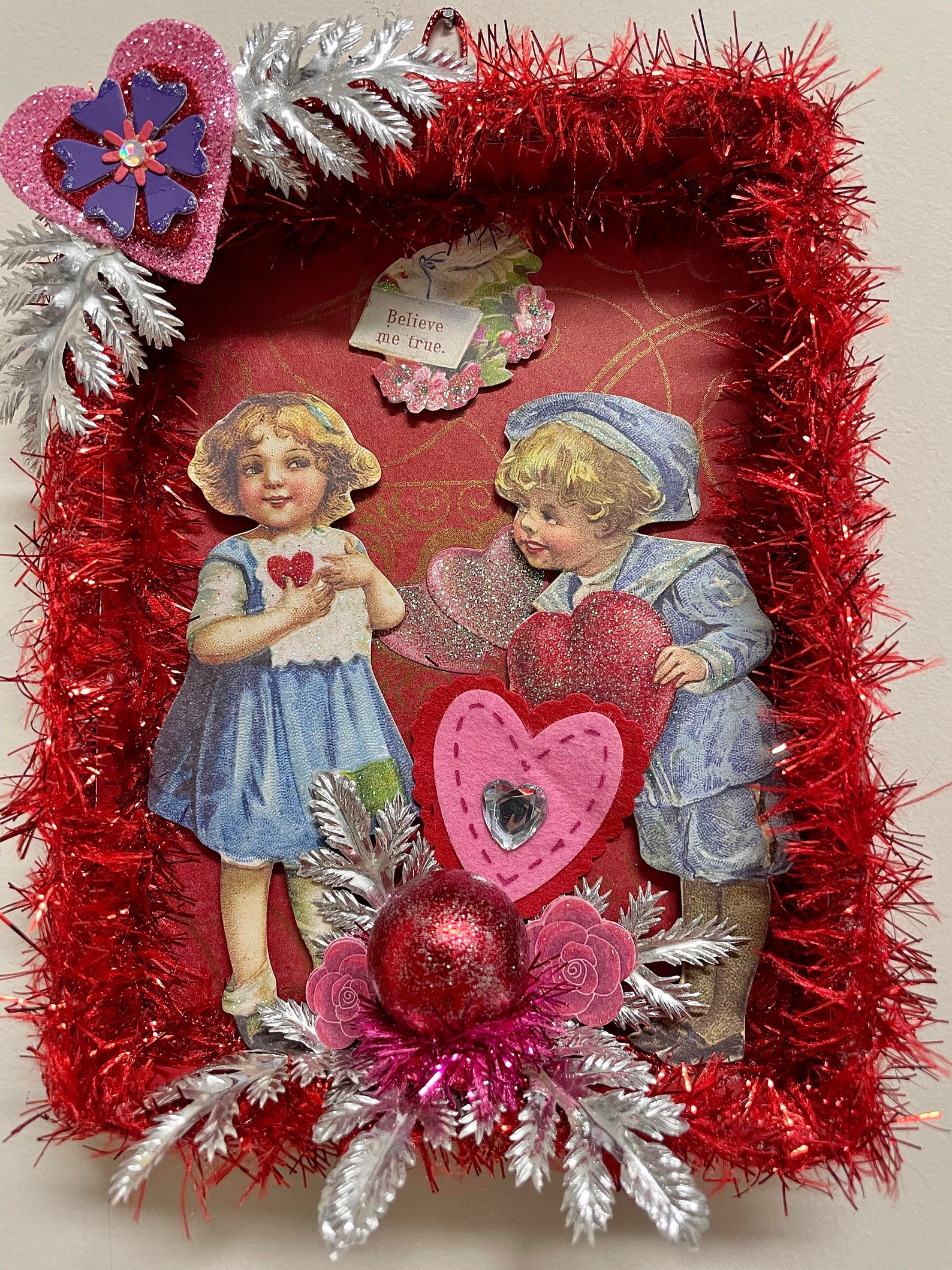 Valentine Shadow Box with Valentine cutouts vintage silver | Etsy