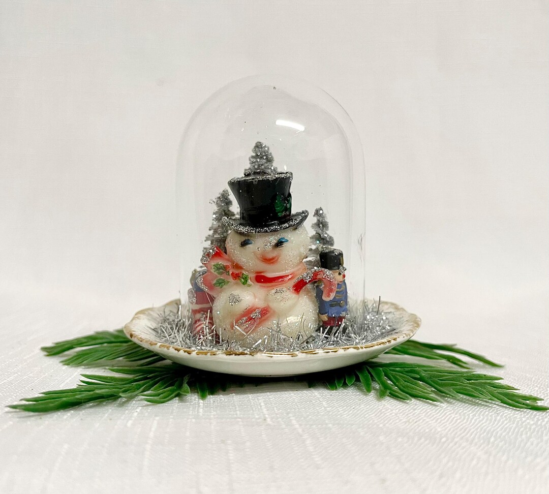 Vintage Miniature Snowman Glass Dome: Festive Holiday Centerpiece - Etsy