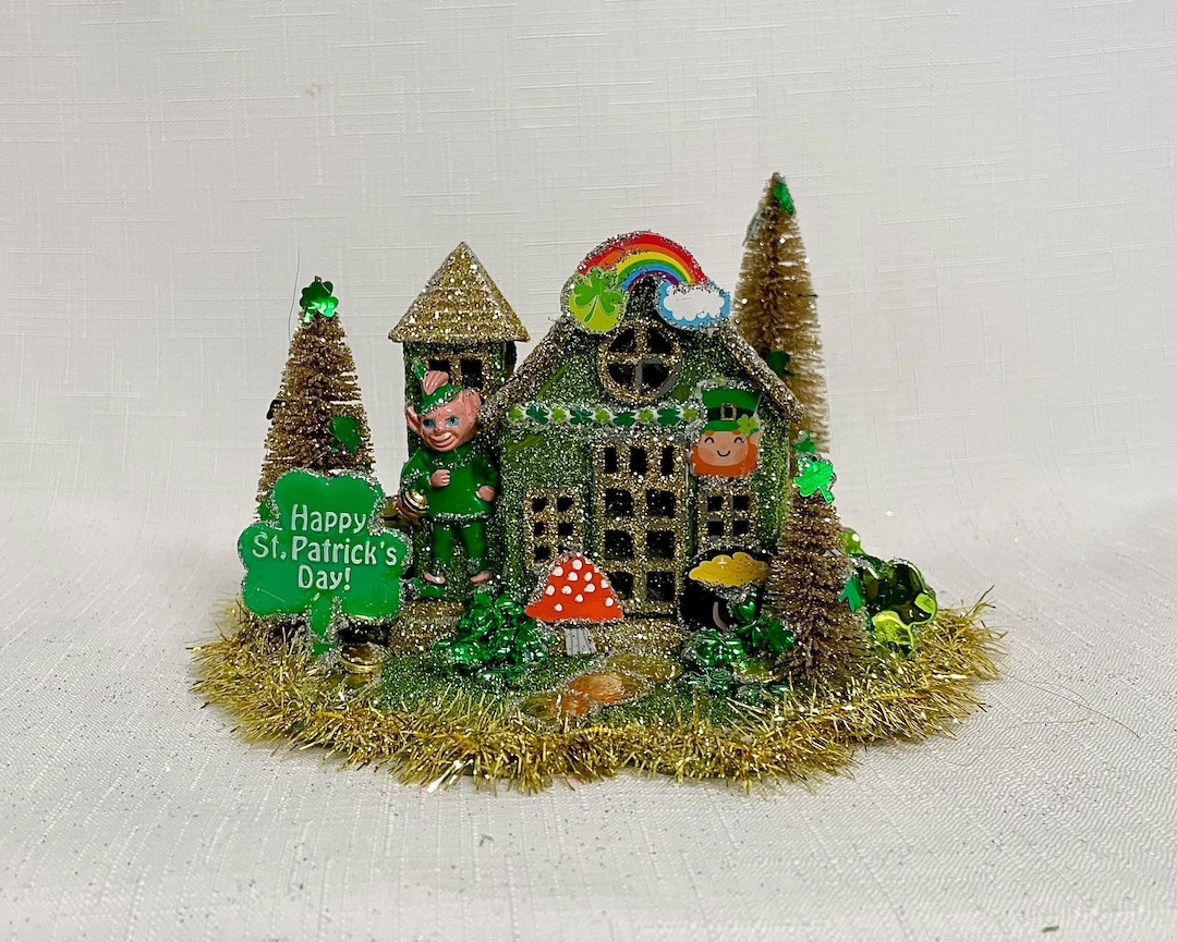 Leprechaun Mini Putz Cottage: Glitter St. Patrick's Day House - Etsy