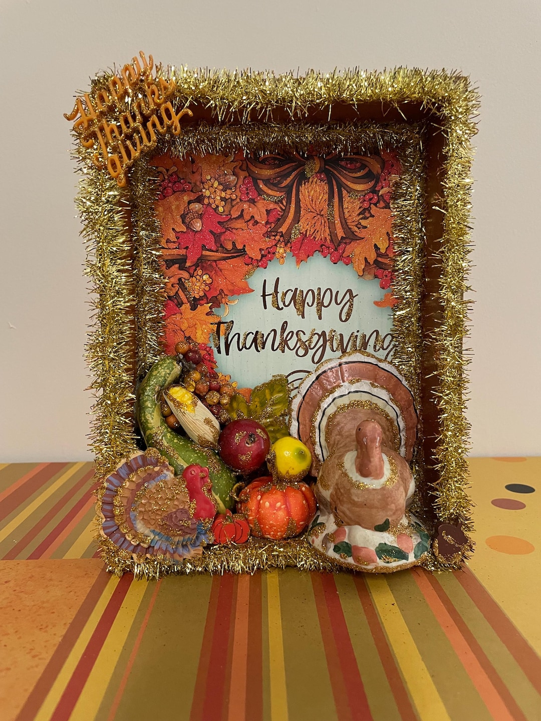 Vintage Thanksgiving Turkey Shadow Box – Festive Hallmark Centerpiece ...
