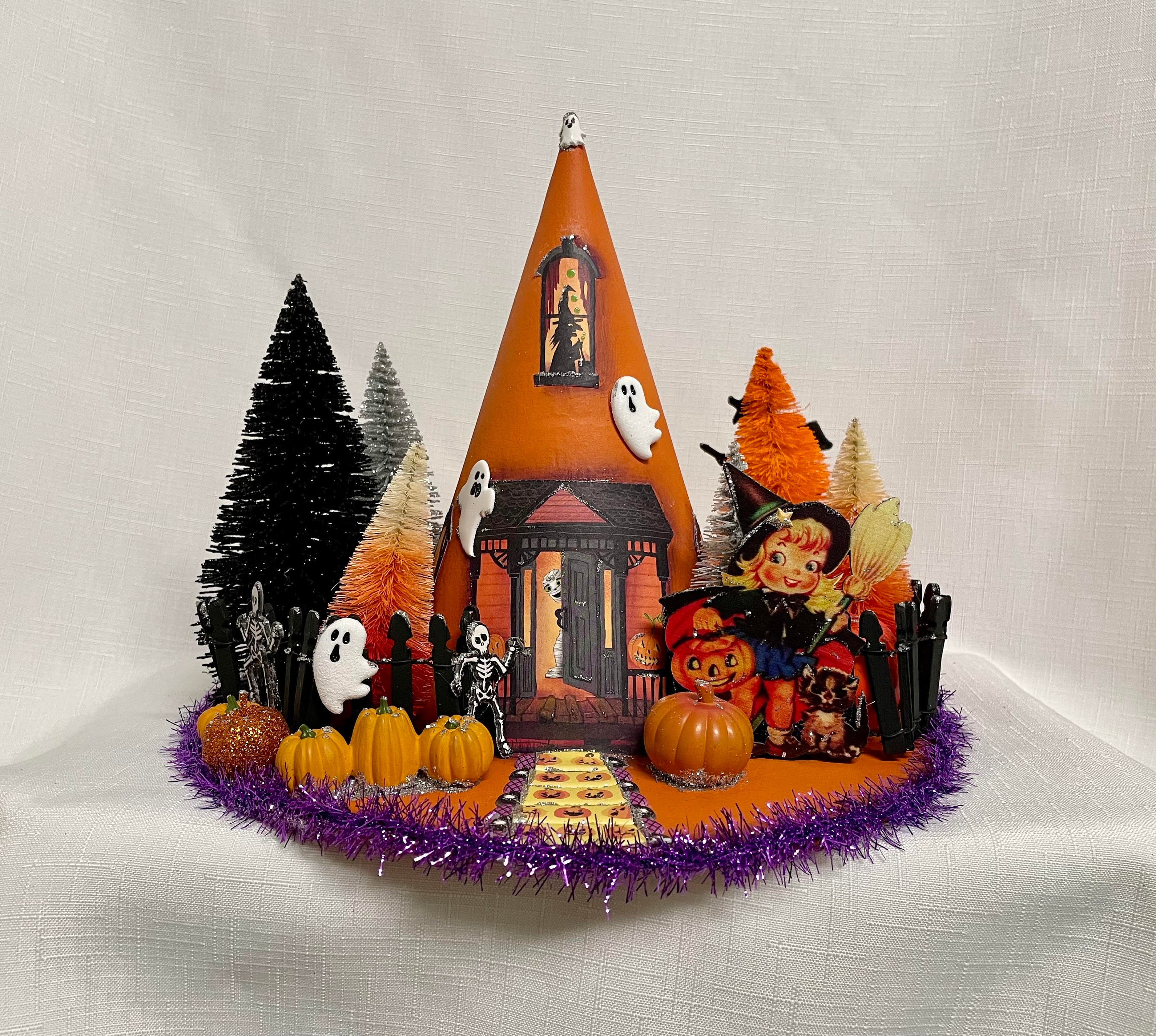 Vintage Look Halloween Witch Hat House, Glitter House With Witches ...