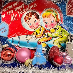 Vintage Rocket Ship Valentine Shadow Box Centerpiece: Charming Space ...
