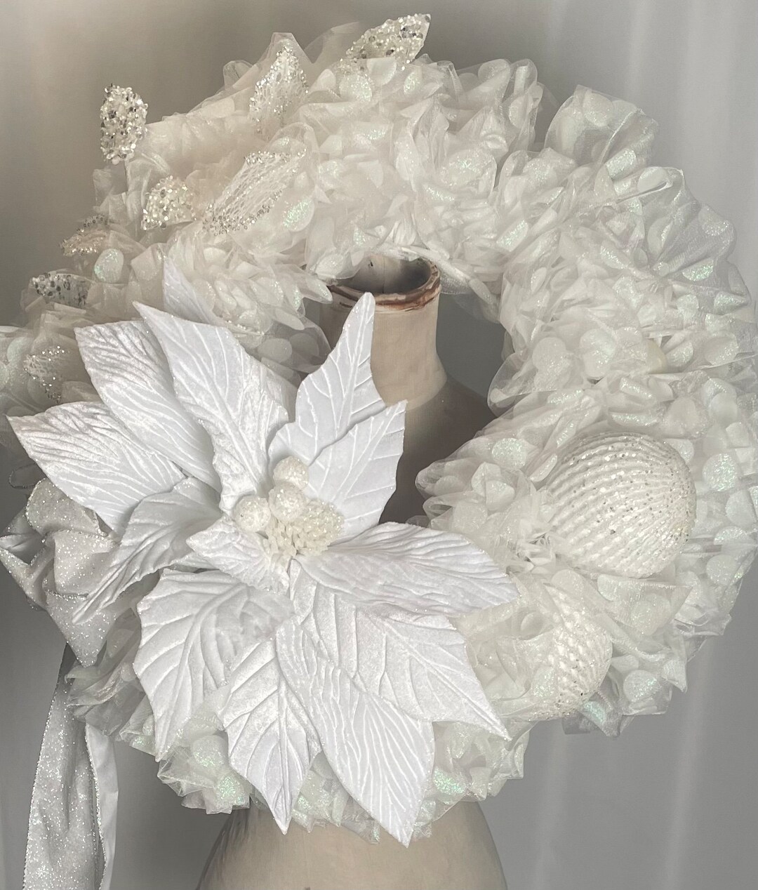 Vintage Modern Fabric Holiday Wreath Iridescent White Toole - Etsy