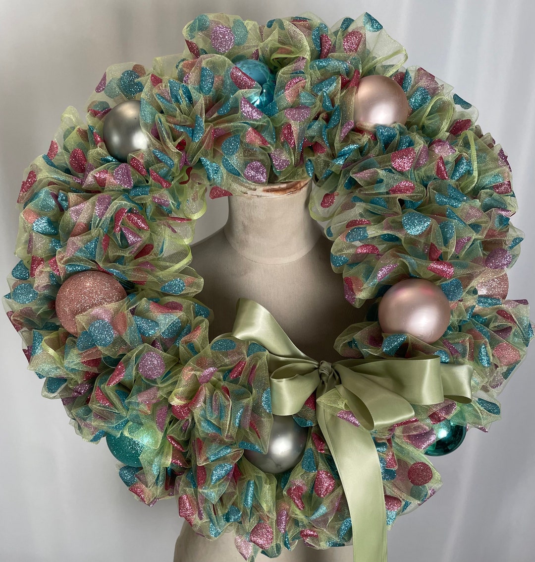 Vintage Modern Fabric Wreath Sparkle Tulle Pink Blue Green - Etsy