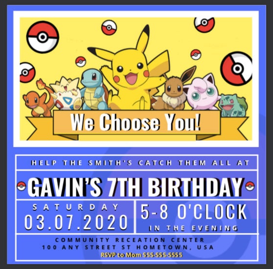 Pokemon, Invitar, Invitación, Digital, Cumpleaños, flyer, póster, 60th ...