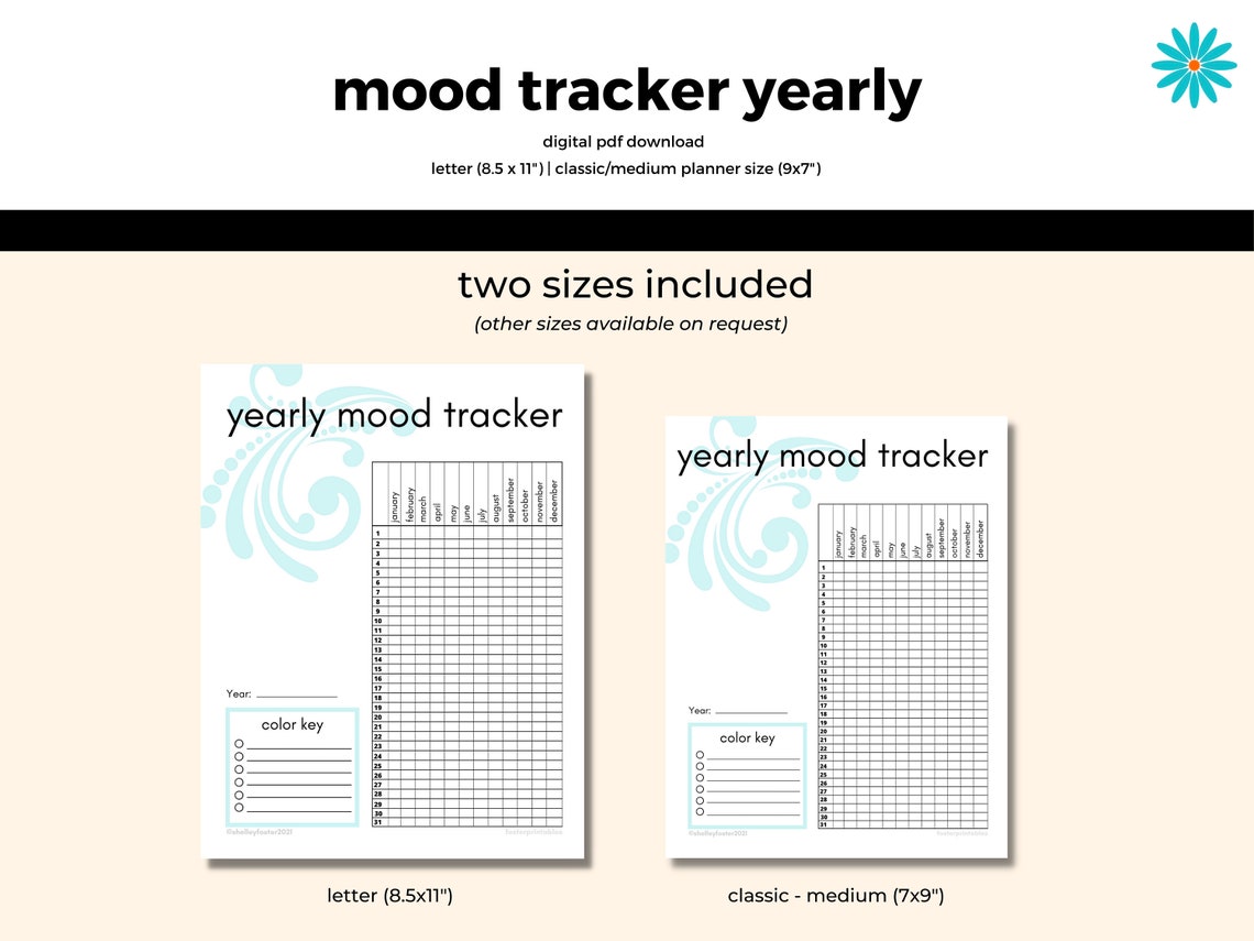 Printable Mood Tracker Yearly Mood Chart Mental Health | Etsy Hong Kong