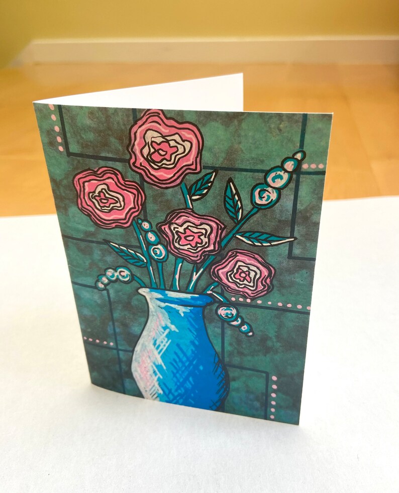 Set of 5 Cards With Envelopes Flowers in Vase Design With - Etsy