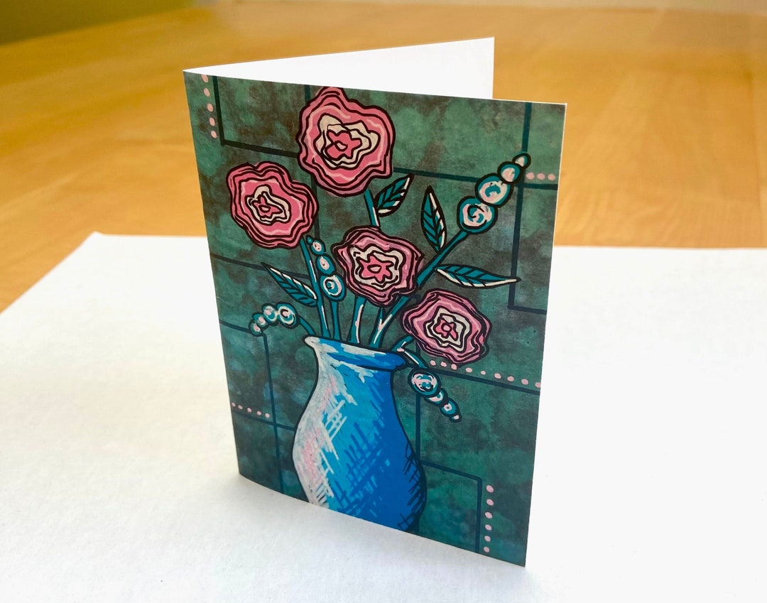 Set of 5 Cards With Envelopes; Flowers in Vase Design With Origami ...