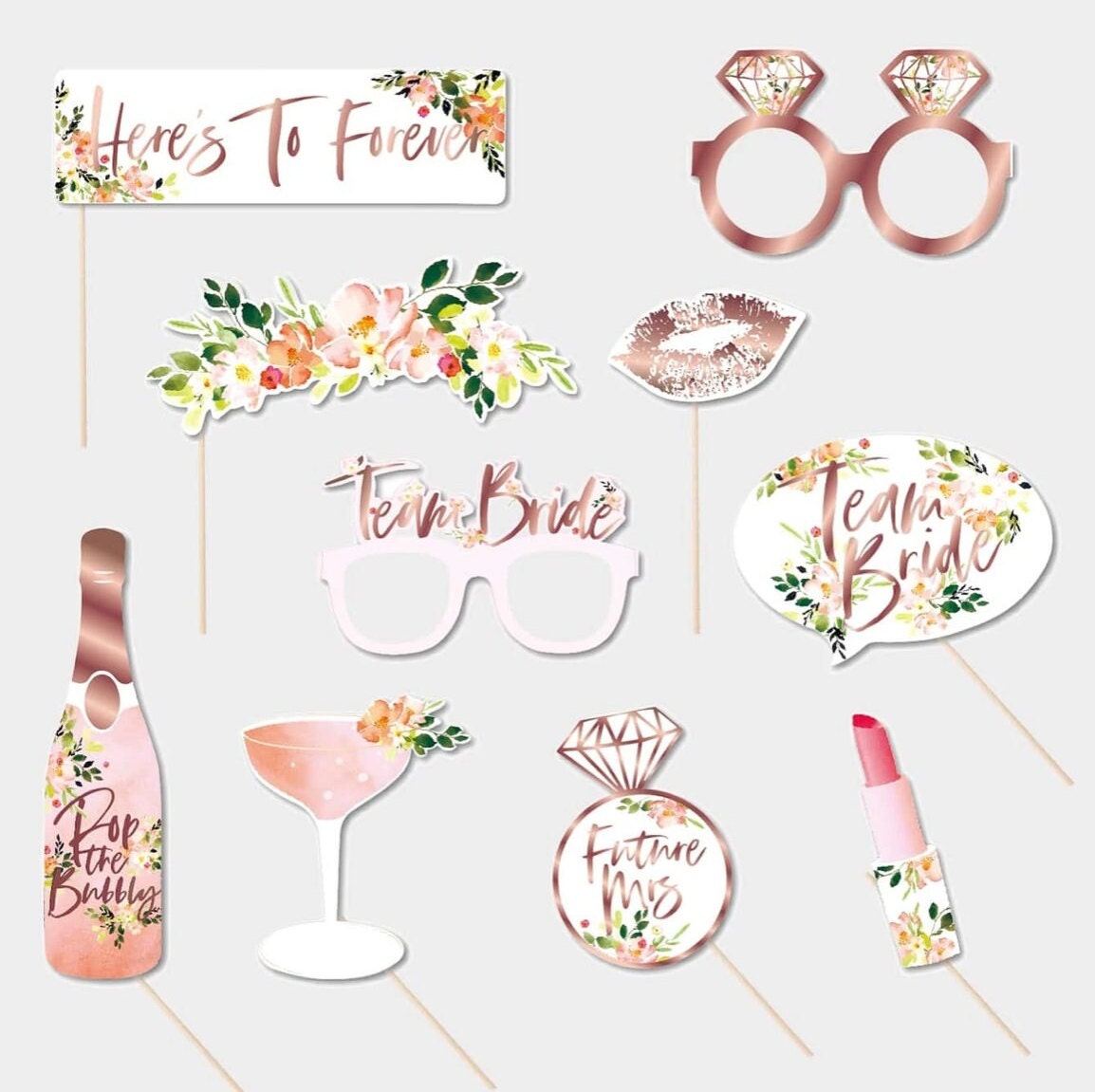 Hen Party Photo Props, Team Bride Photo Props, Floral Bridal Shower ...