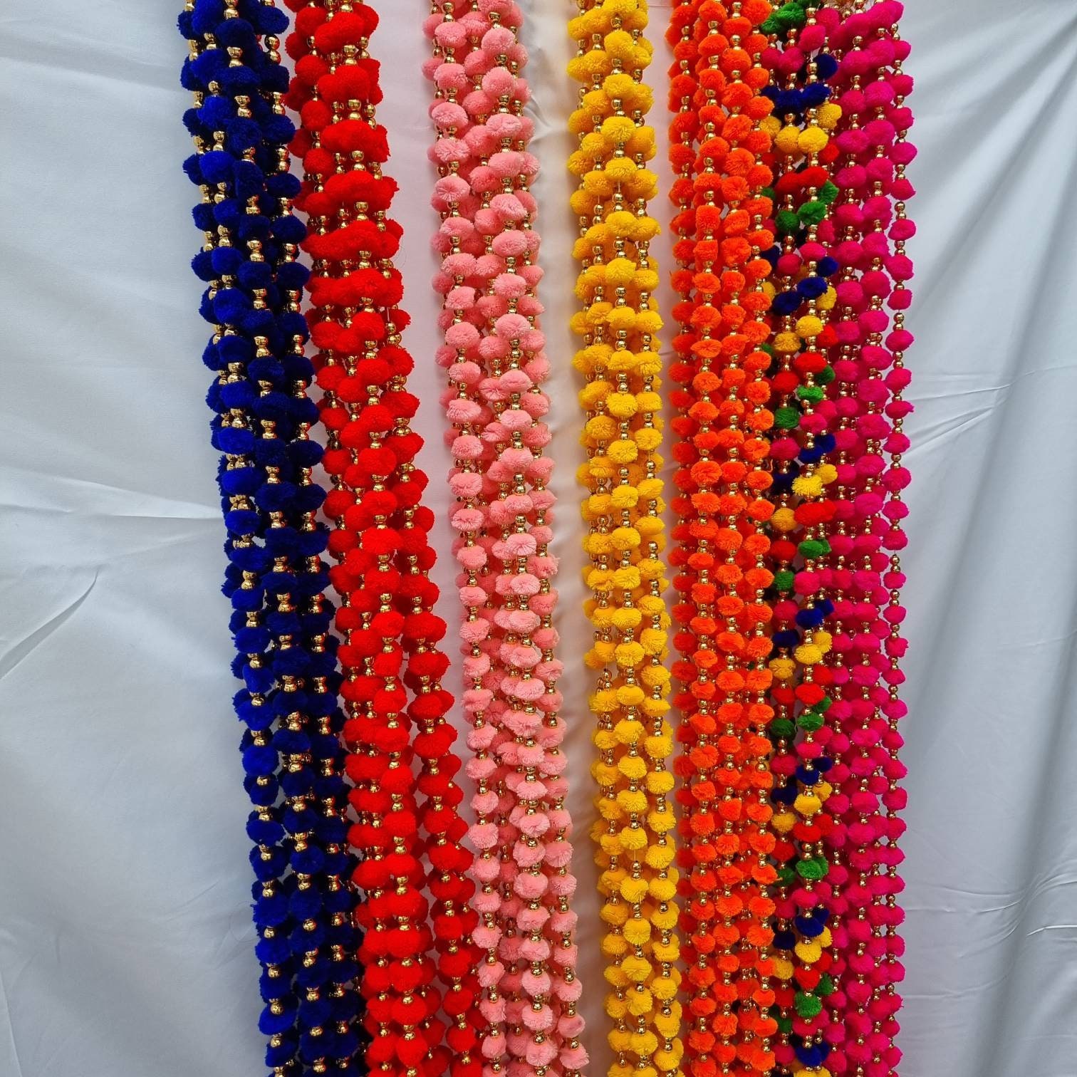 Lohri Decor, Indian Wedding Decor, Pom Pom Garland, Pom Poms, String ...