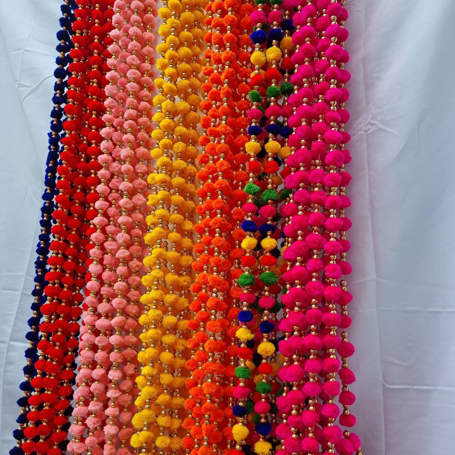 Lohri Decor, Indian Wedding Decor, Pom Pom Garland, Pom Poms, String ...