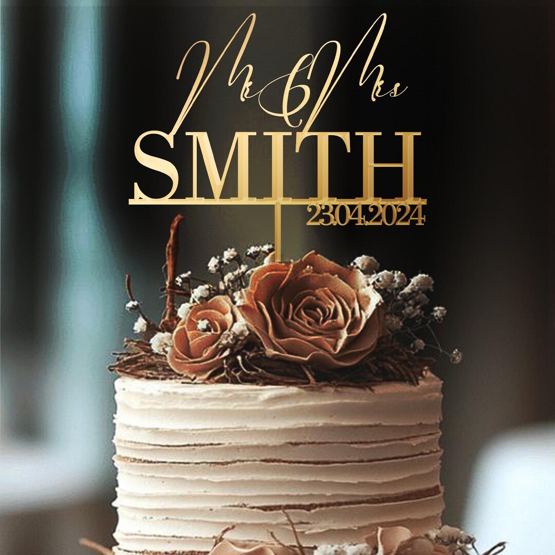Personalized Wedding Cake Topper With Date Custom Script Acrylic Cake ...