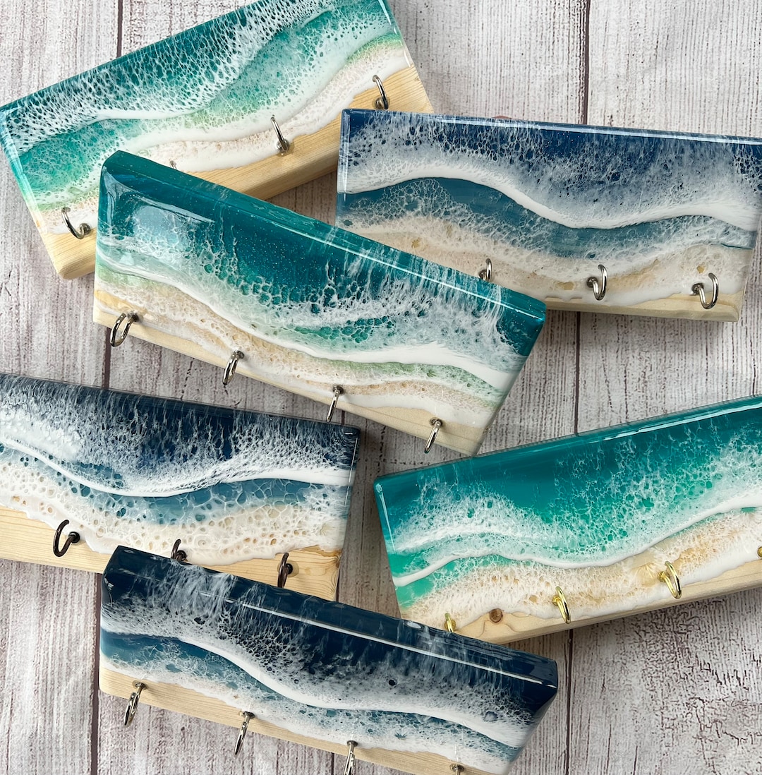 Epoxy Resin Ocean Wave Key Holder, Beach House Decor, Handmade - Etsy
