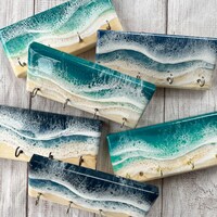 Ocean Key Holder for Wall, Ocean Painting, Nautical Decor, Ocean ...