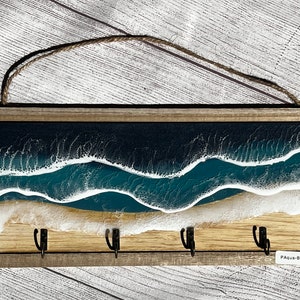 Large Wood, Ocean Wave Art Key/leash Holder, Beach Waves, Organizer ...