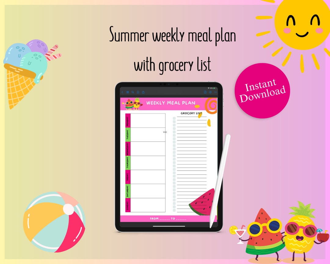 Weekly Meal Plan Grocery List - Summer - Etsy