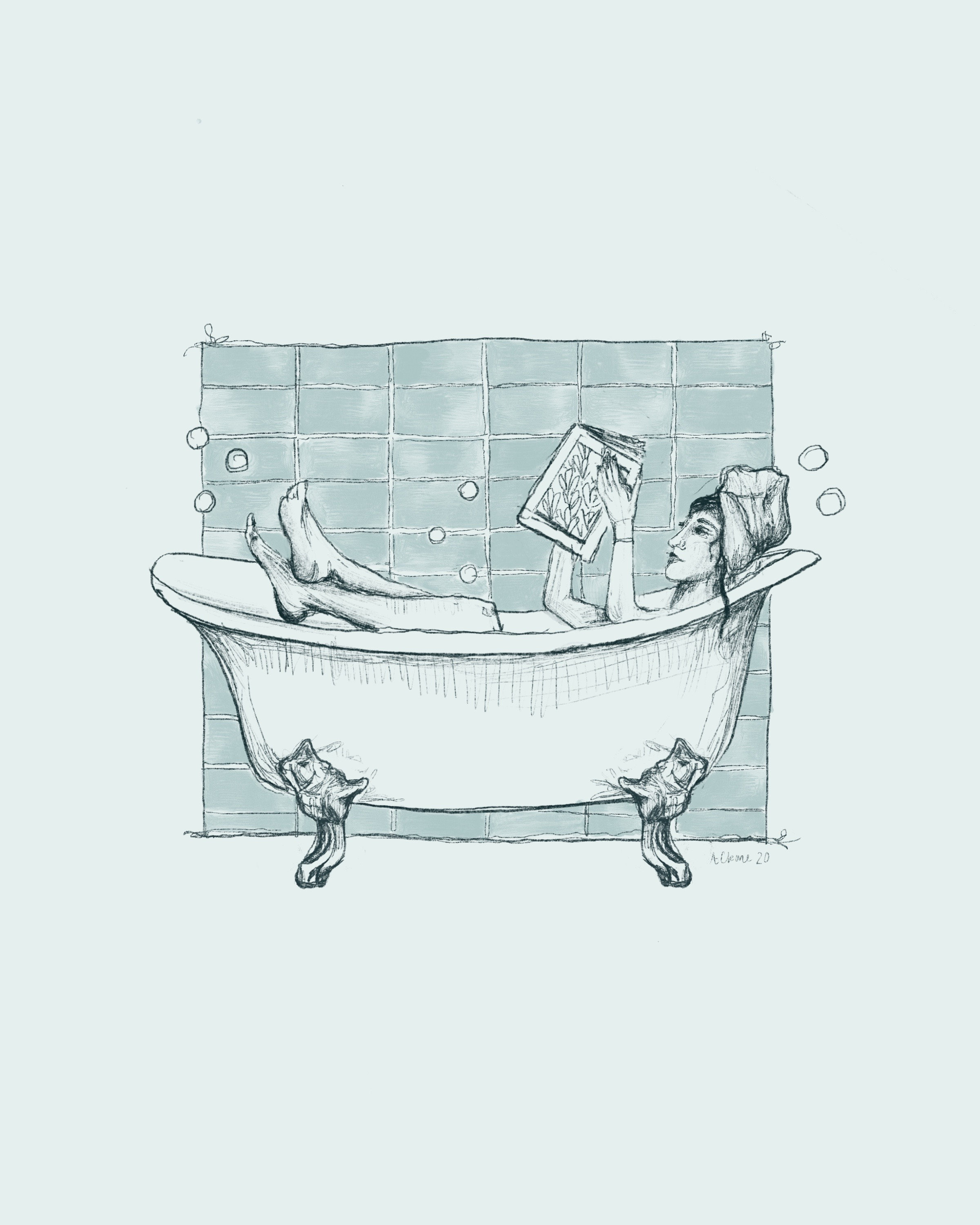 Woman in the Tub | Pencil Drawing | Art Print | Bathroom Art - Etsy