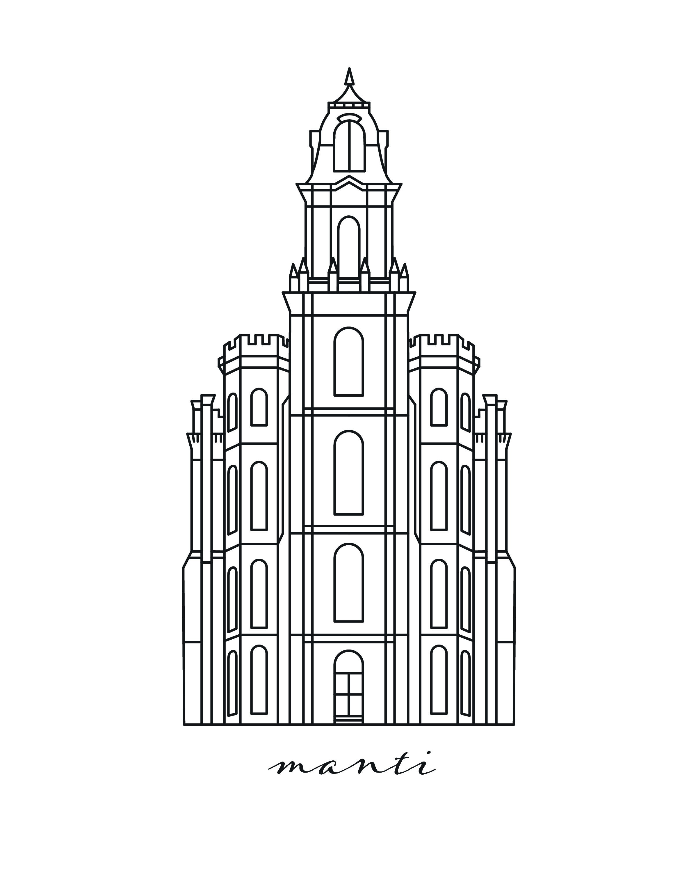 Manti Utah Temple Print, Line Art, Digital Print - Etsy