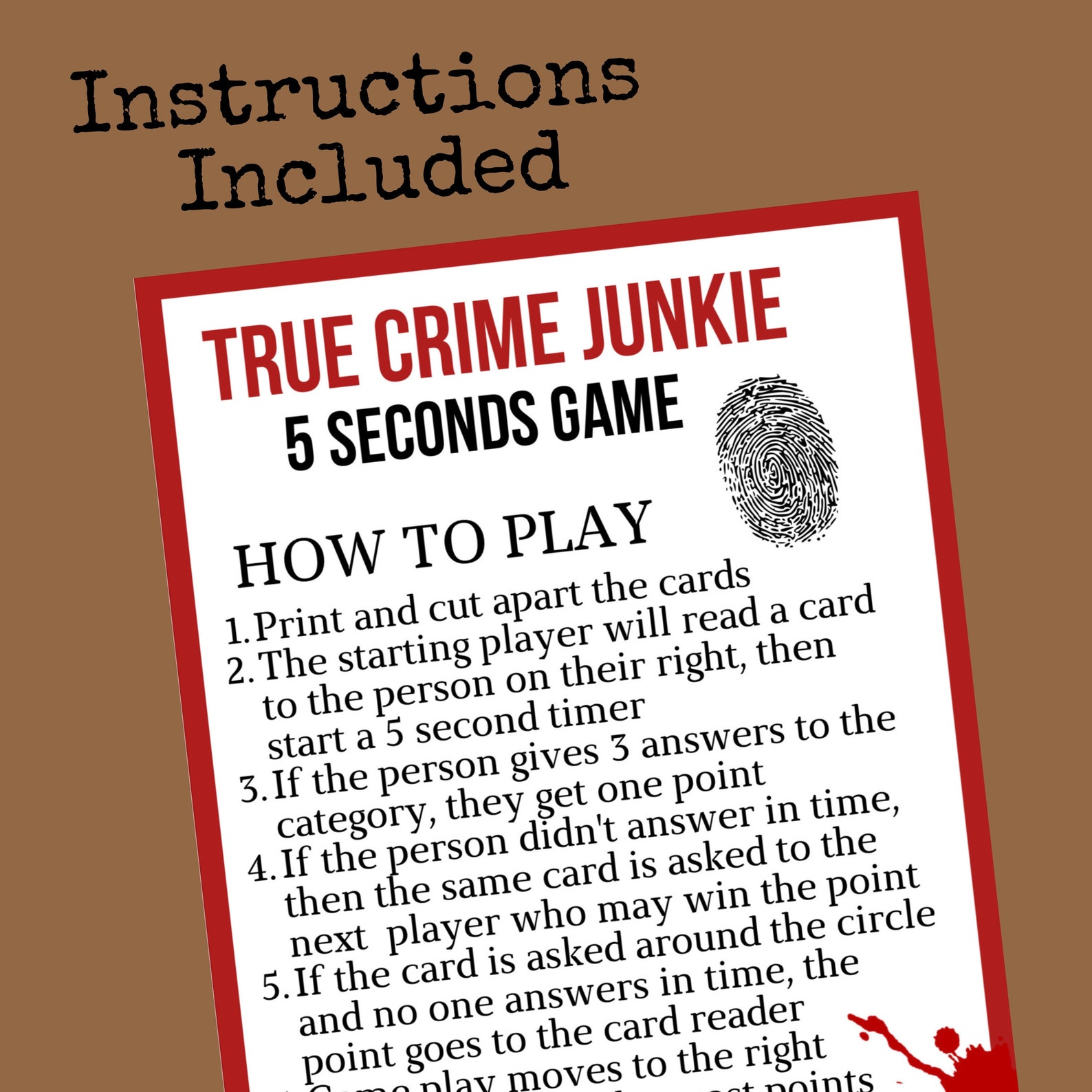 True Crime Junkie 5 Seconds Game // Printable Party Game // Crime ...