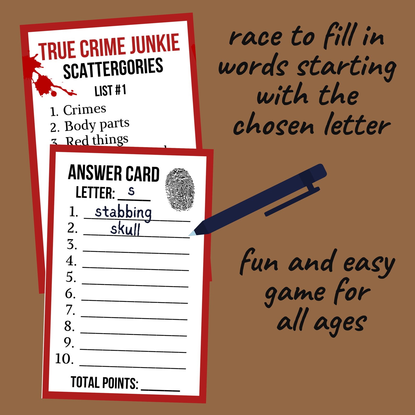 True Crime Junkie Scattergories // Crime Murder Mystery Party Game ...