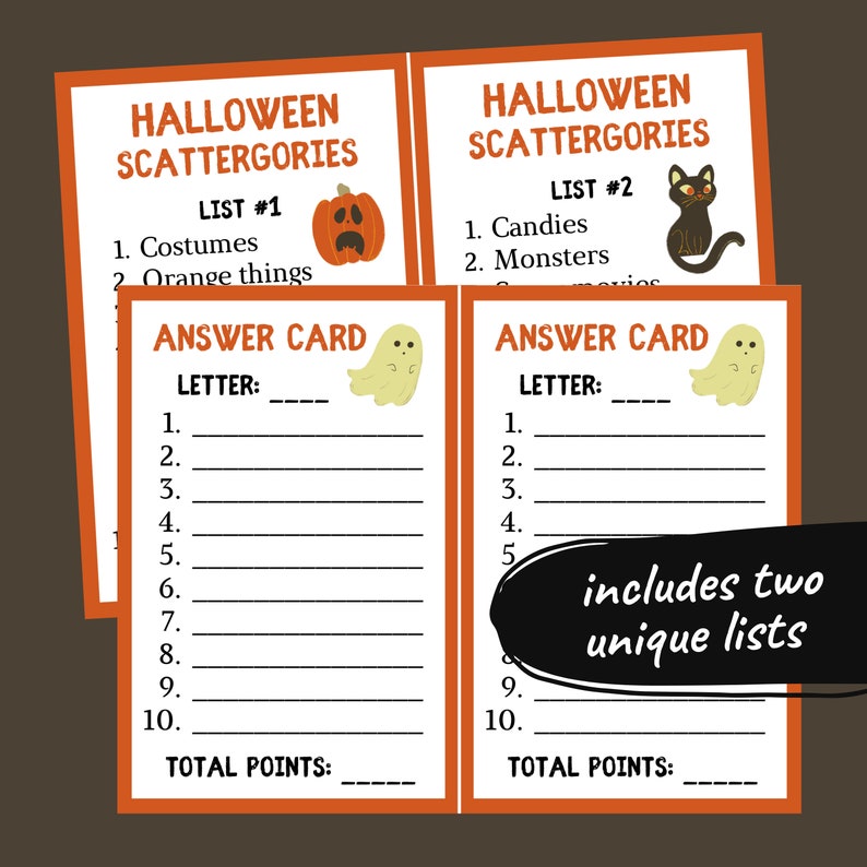 Halloween Scattergories // Printable Party Game // Family Game - Etsy