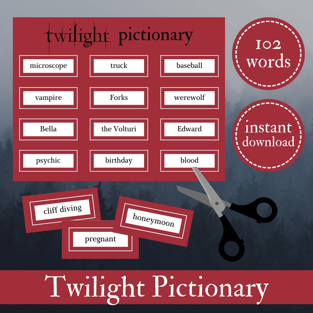 Twilight Inspired Pictionary // Printable Birthday Party Game ...