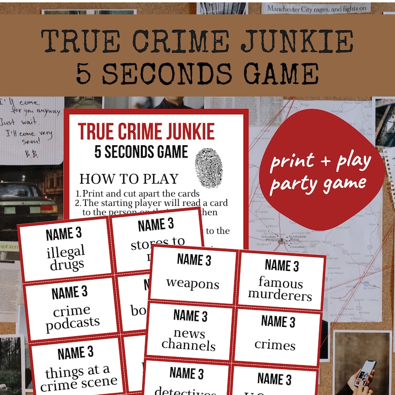 True Crime Junkie 5 Seconds Game // Printable Party Game // Crime ...