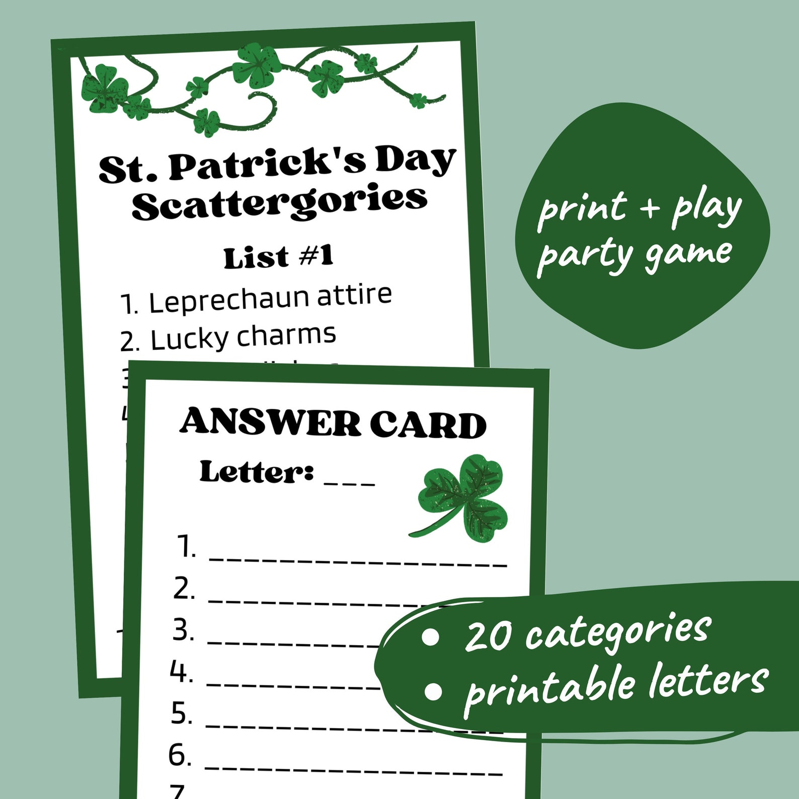St. Patrick's Day Scattergories // Printable Party Game // - Etsy