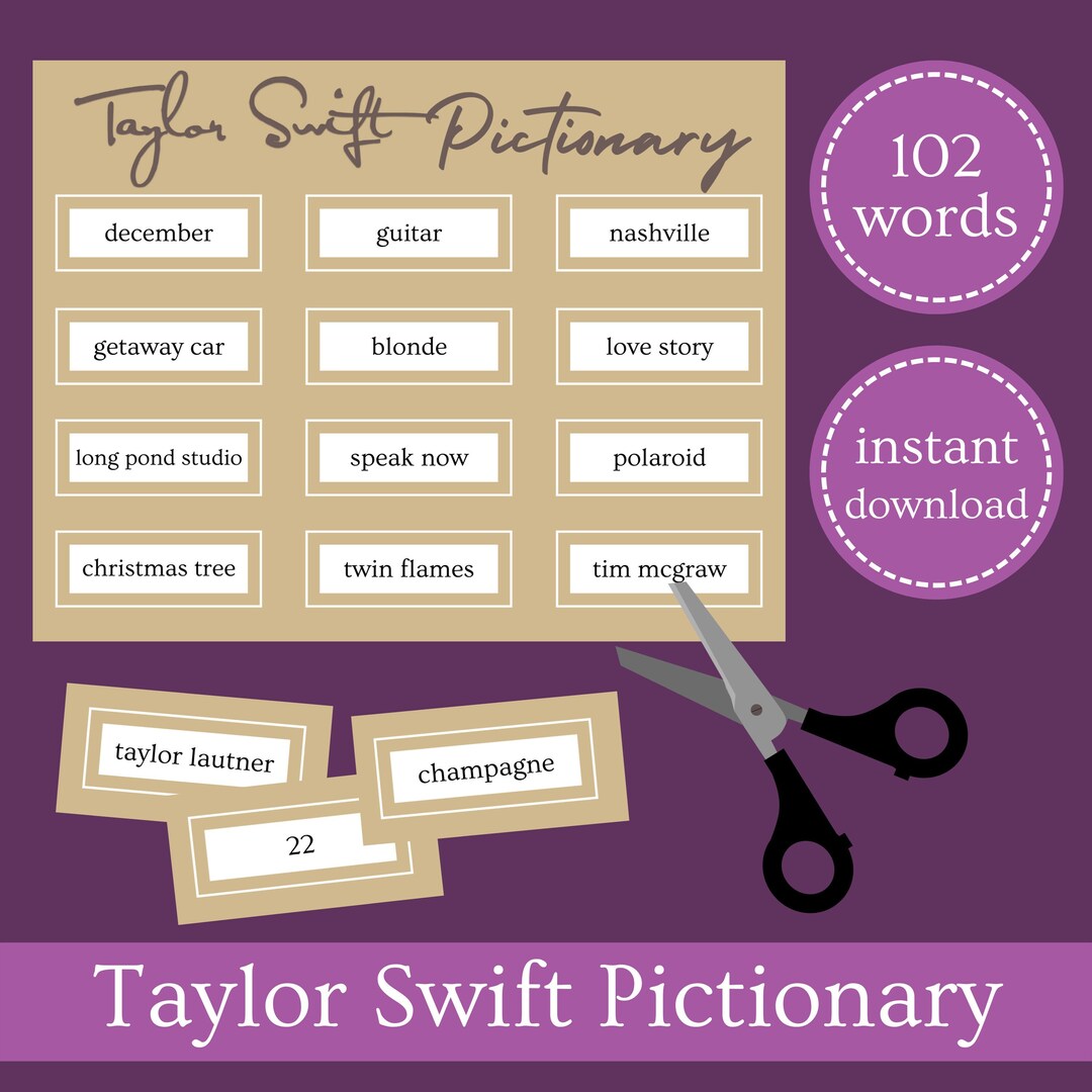Taylor Inspired Pictionary // Printable Birthday Party Game ...