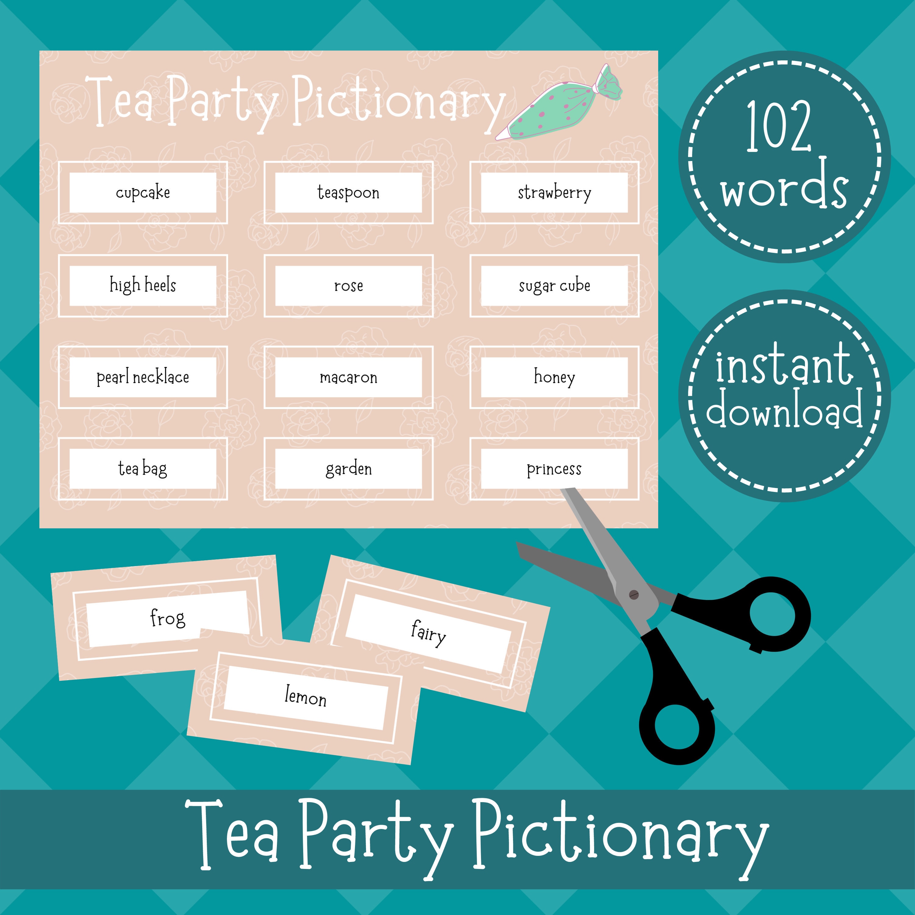 Tea Party Pictionary // Printable Party Game // Birthday Party | Etsy