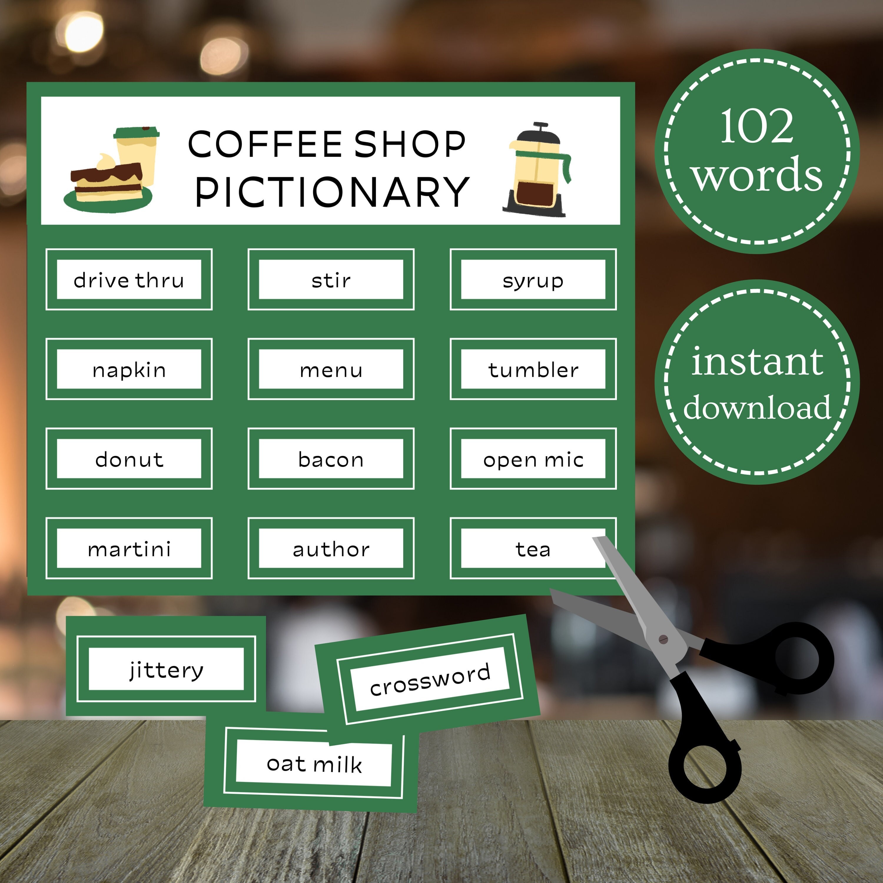 Coffee Shop Pictionary // Coffee Party Game // Game Night // Printable ...