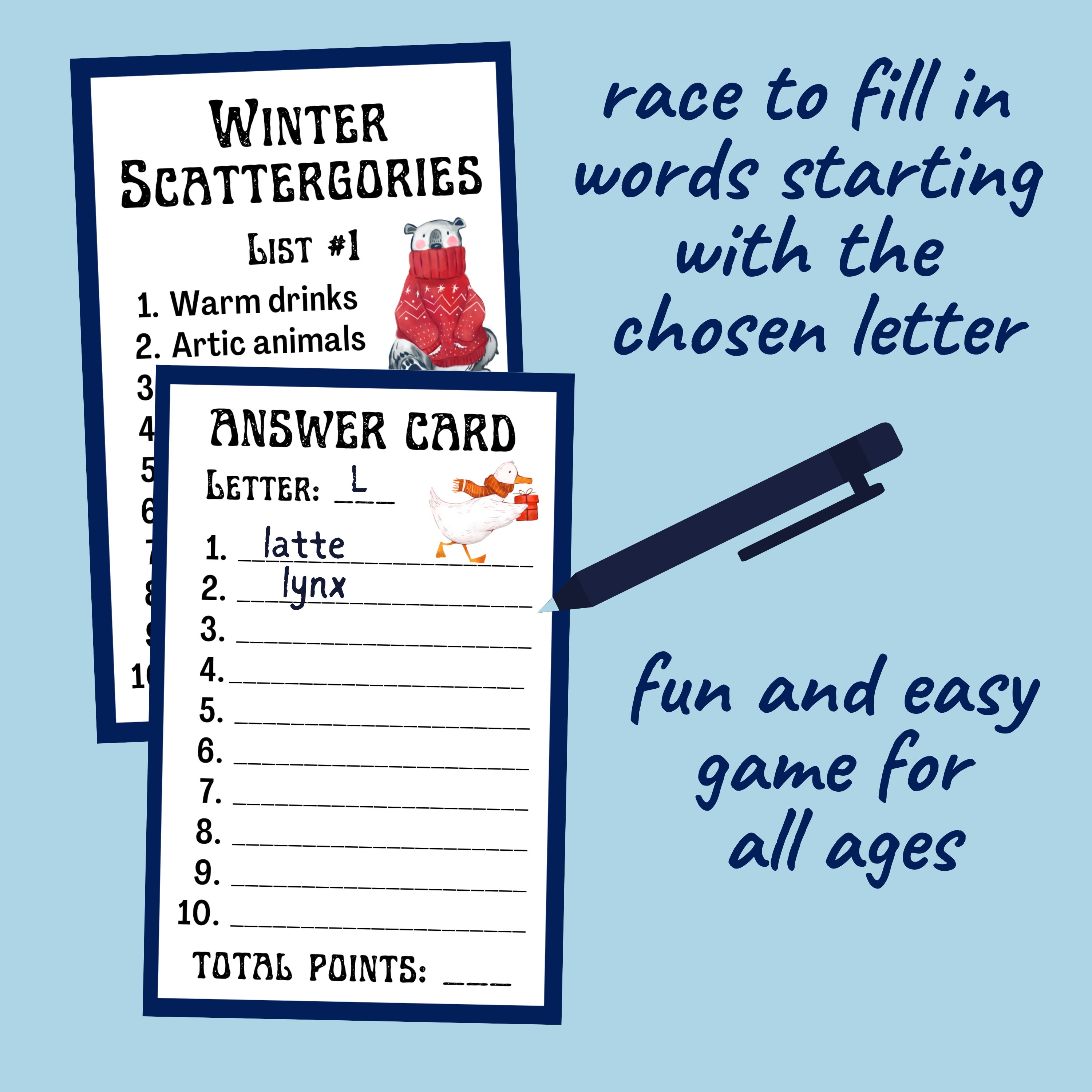 Winter Scattergories // Printable Party Game // Christmas Game ...