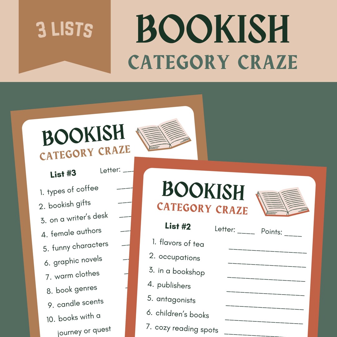 Bookish Category Craze // Printable Party Game // Literary Game // Book ...