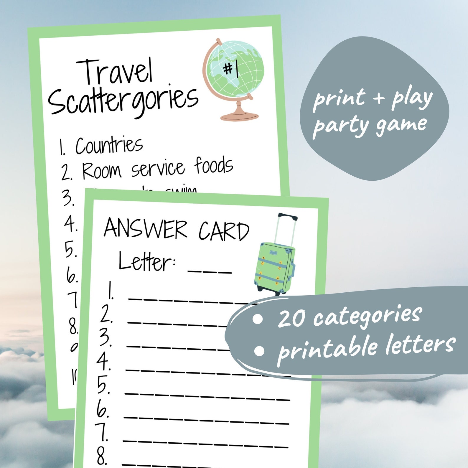 Travel Scattergories // Printable Birthday Party Game // Game Night ...