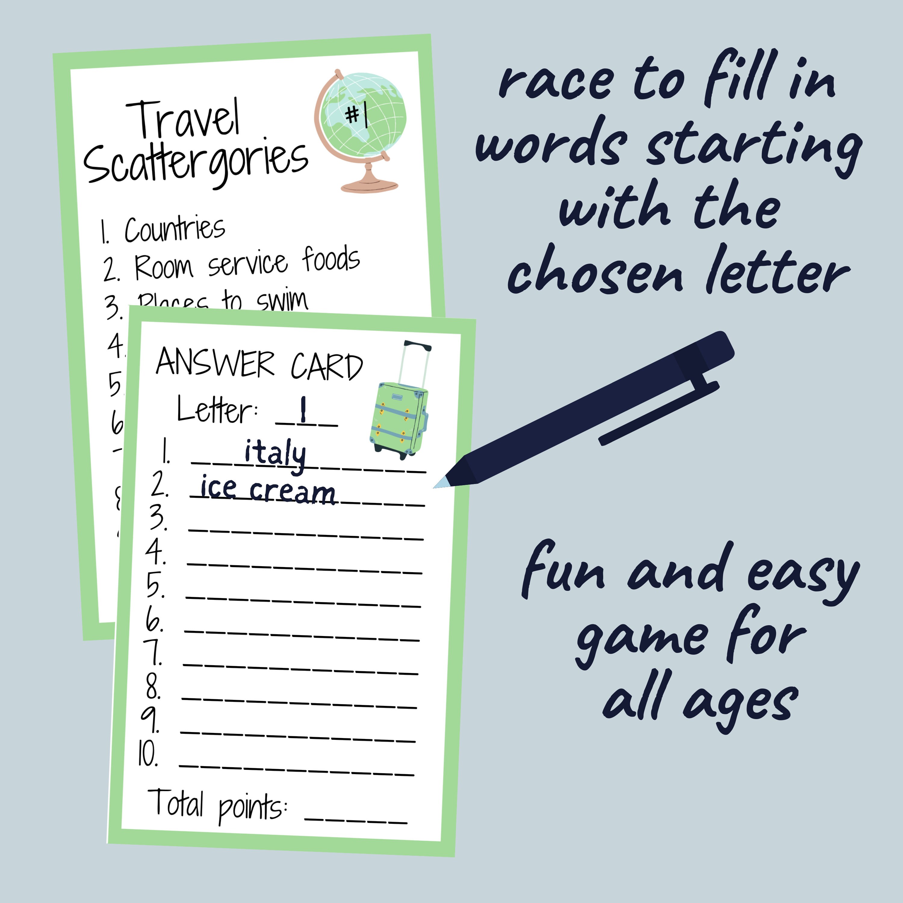 Travel Scattergories // Printable Birthday Party Game // Game Night ...