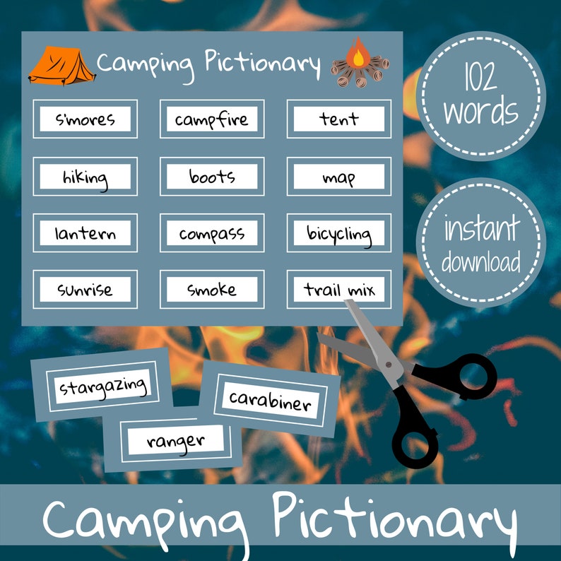 Camping Pictionary Printable Party Game | Etsy