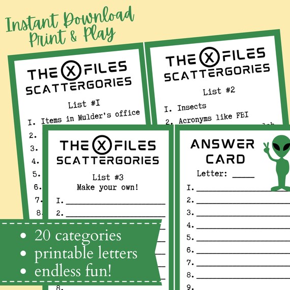 The X Files Scattergories Printable Party Game | Etsy