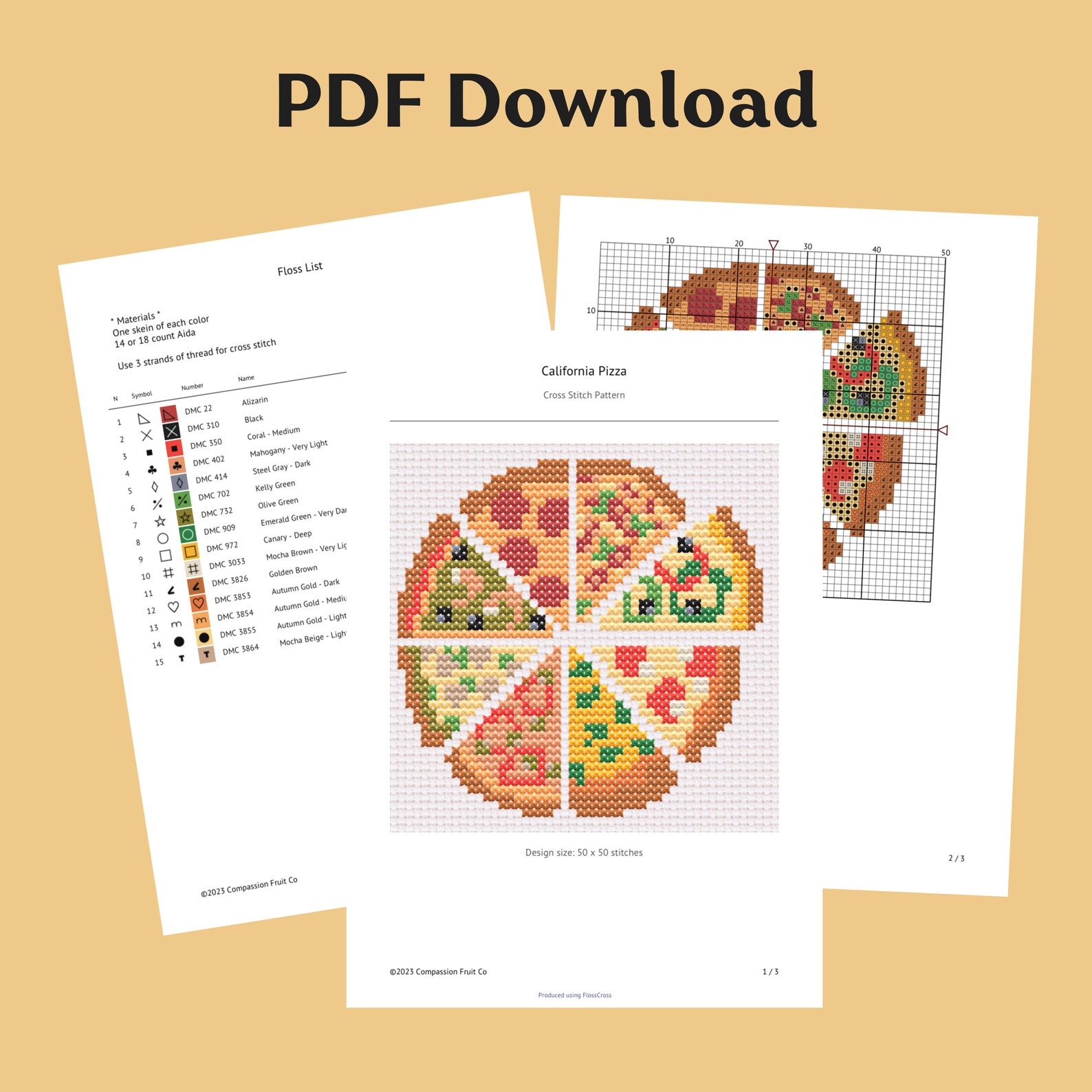 Pizza Slices Cross Stitch Pattern // Alpha Pattern // Embroidery Fiber ...