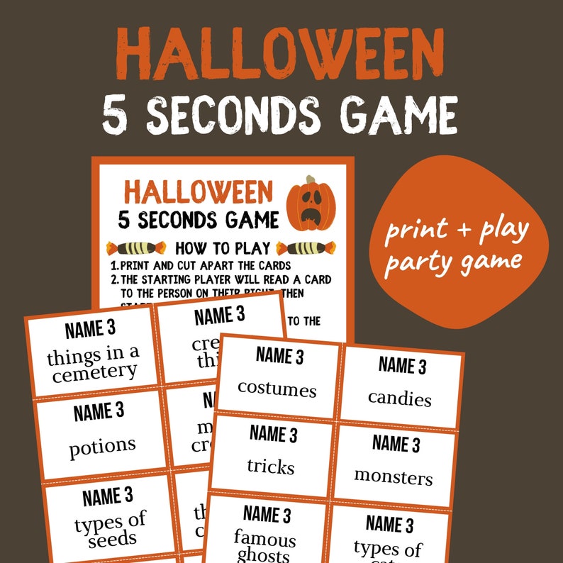 Halloween 5 Seconds Game // Printable Party Game // Family Game Night ...