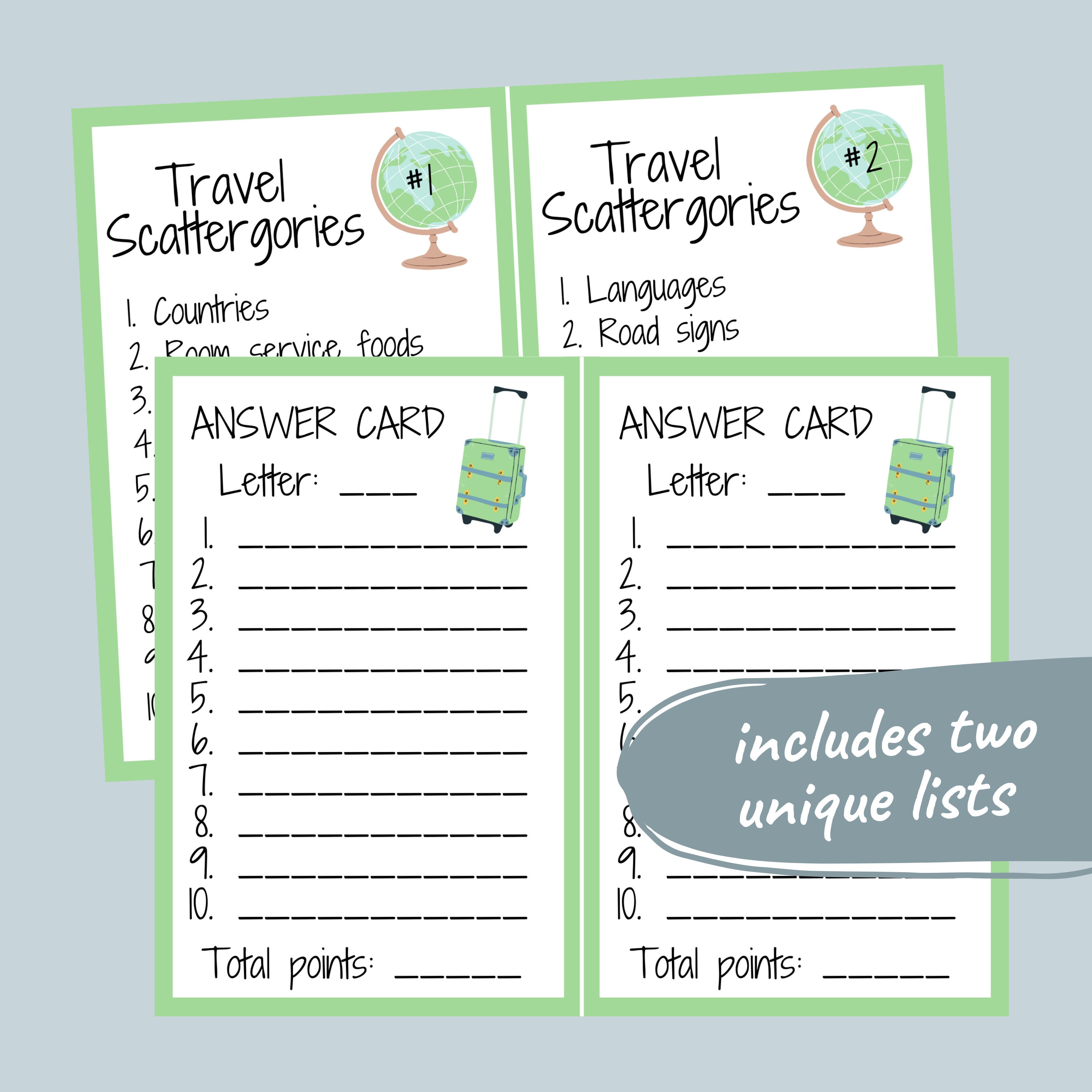 Travel Scattergories // Printable Birthday Party Game // Game Night ...