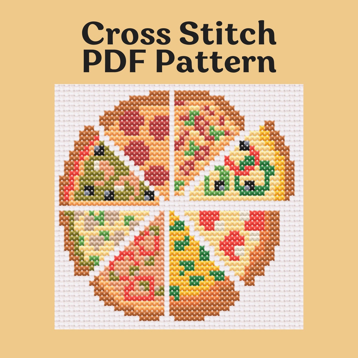 Pizza Slices Cross Stitch Pattern // Alpha Pattern // Embroidery Fiber ...