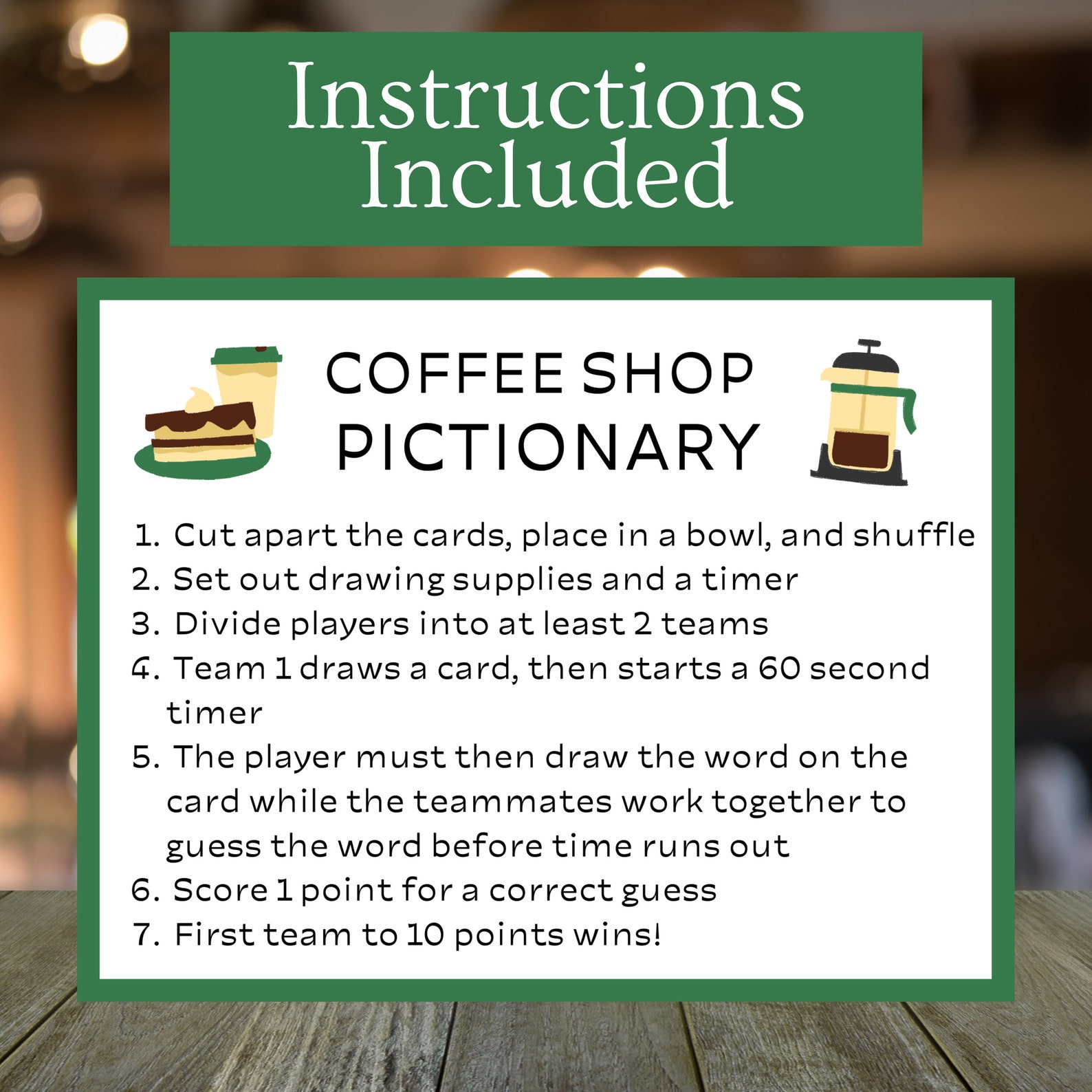 Coffee Shop Pictionary // Coffee Party Game // Game Night // Printable ...