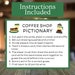 Coffee Shop Pictionary // Coffee Party Game // Game Night // Printable ...