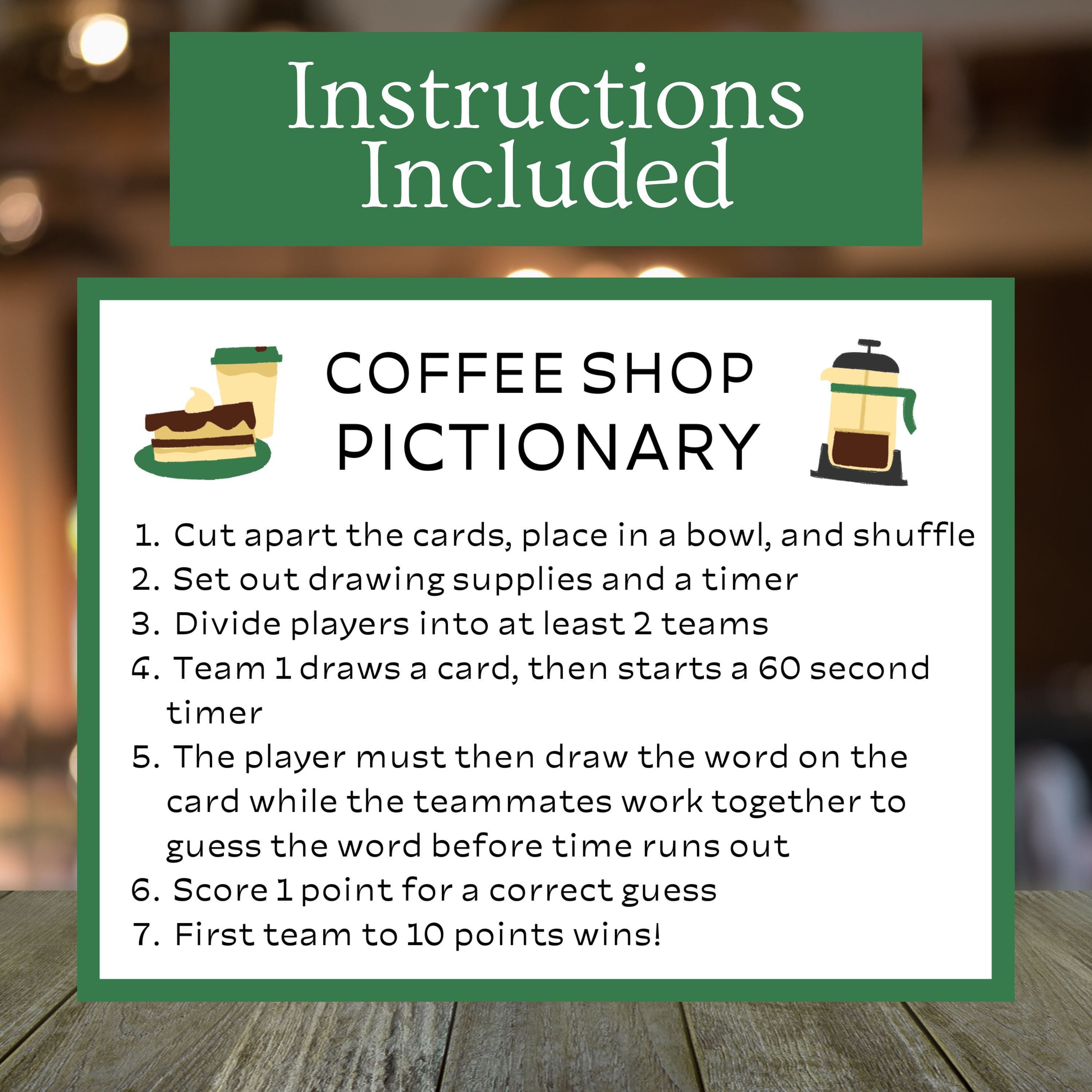Coffee Shop Pictionary // Coffee Party Game // Game Night // Printable ...
